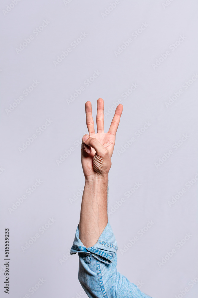 Hand counting number three, Man hand showing number three, Guy finger ...