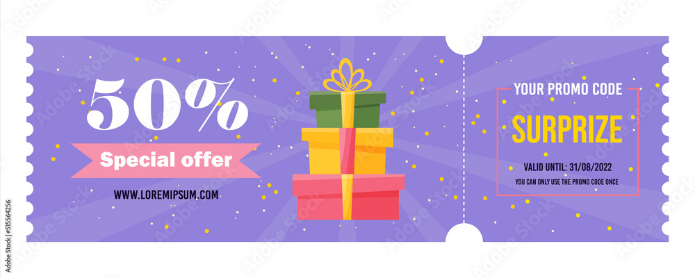 Gift voucher for birthday. Coupon certificate for a discount with a ...