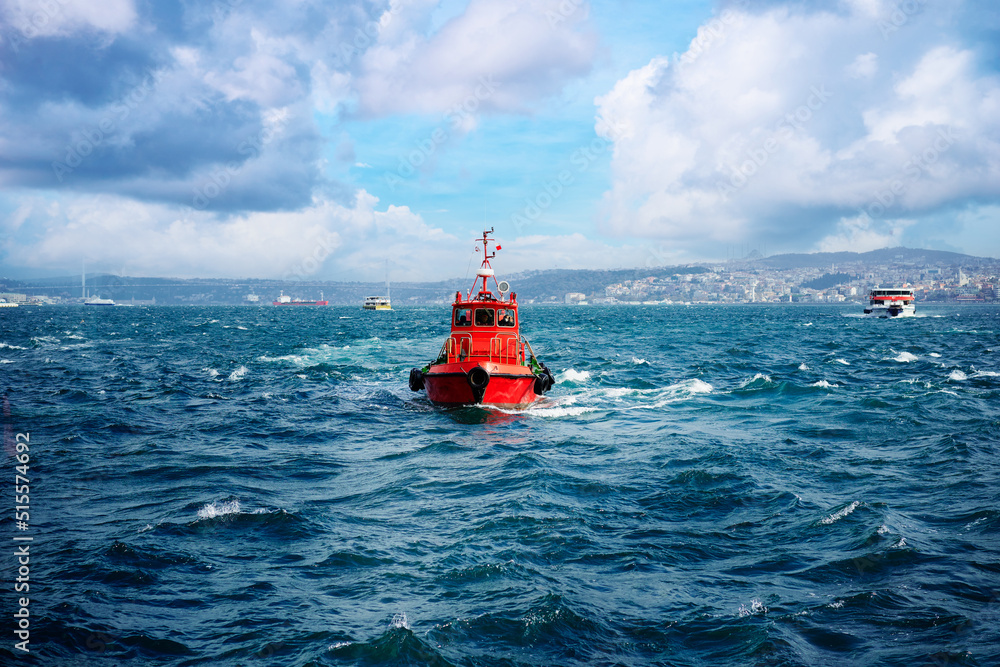 Tugboat - Rescue red vessel on a cruise at sea Stock Photo | Adobe Stock