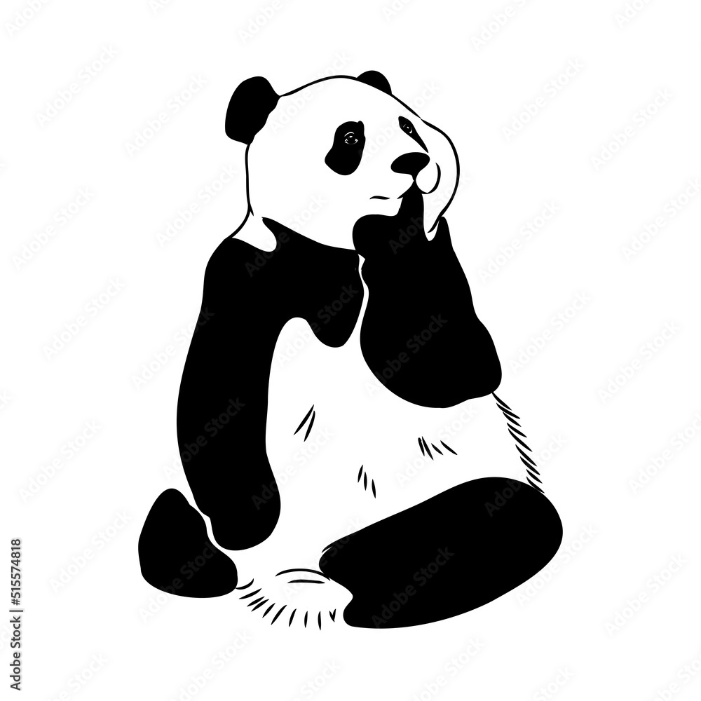 Vector realistic sketch of Panda figure in full-length, Hand drawn ...