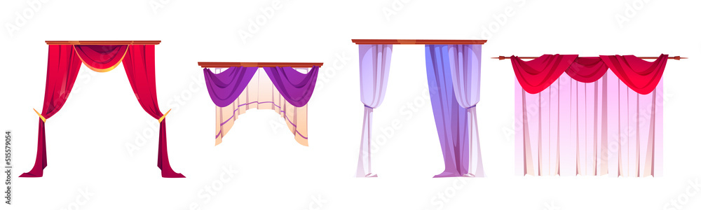 Different form curtains for windows vector cartoon set of house ...