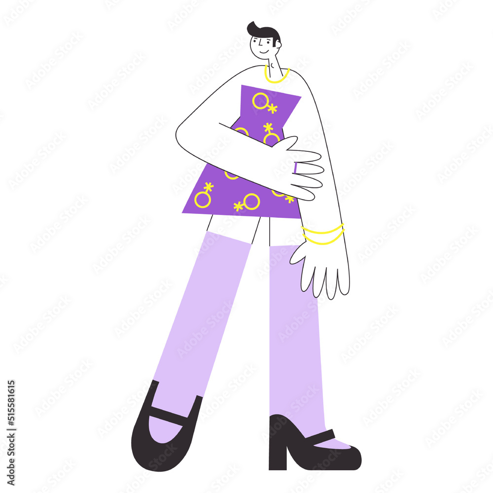Non Binary Androgynous Genderfluid Person With Pride Symbols And Flag