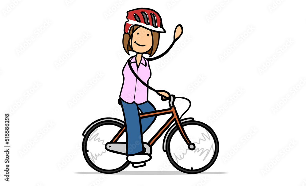 Cartoon Frau beim Fahrrad fahren mit Fahrradhelm Stock Illustration ...