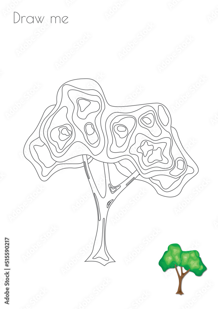 Simple Outline Stroke Tree Shape Silhouette Photo Drawing Skills For ...