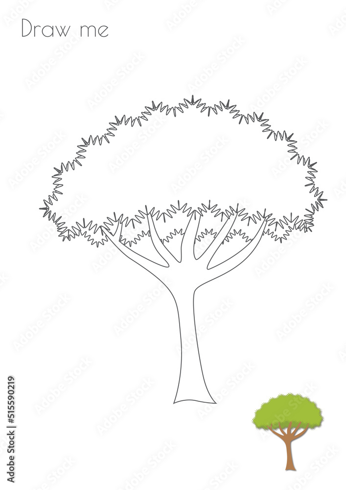 Simple Outline Stroke Tree Shape Silhouette Photo Drawing Skills For ...
