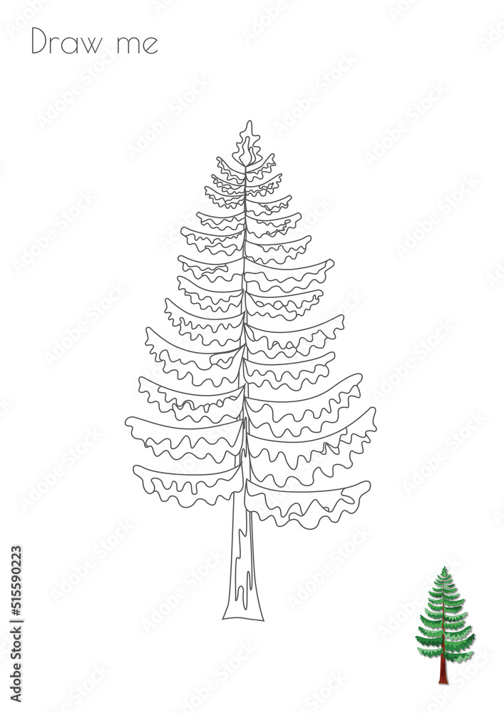 Simple Outline Stroke Christmas Tree Shape Silhouette Photo Drawing ...