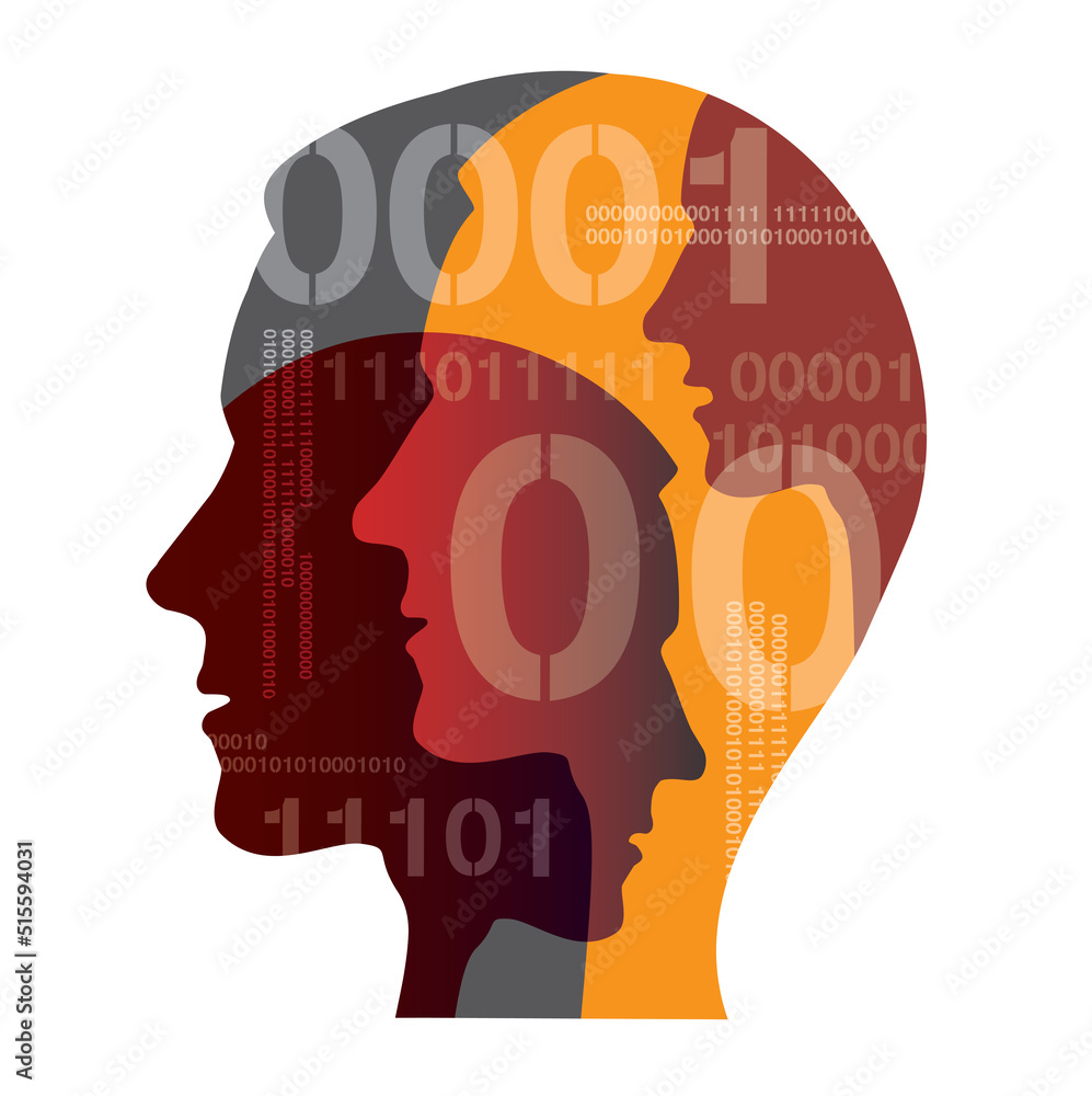Men with binary codes,computer experts . Illustration of stylized Male ...