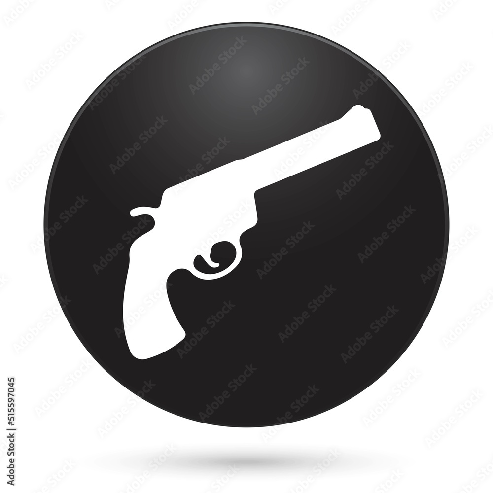 Revolver icon, black circle button with gradient. Vector illustration ...