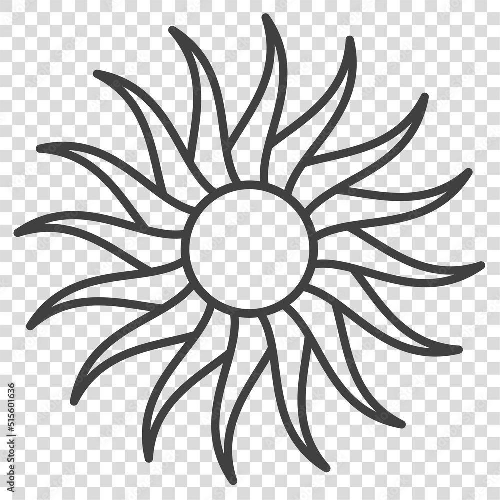 Tribal flaming sun stencil Outline vector illustration Isolated on ...