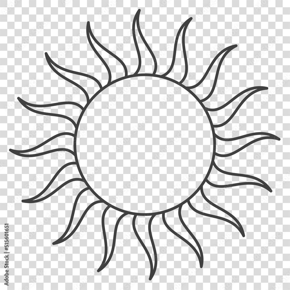 Tribal flaming sun stencil Outline vector illustration Isolated on ...