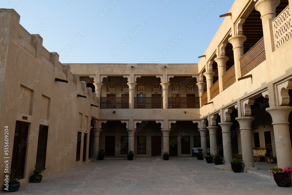 Open and airy courtyard of a traditional Arabic house during the day ...