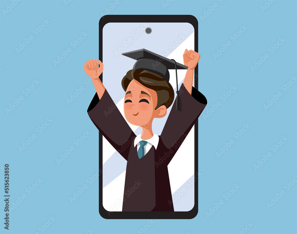 Student Graduating from Online School Vector Cartoon Illustration ...