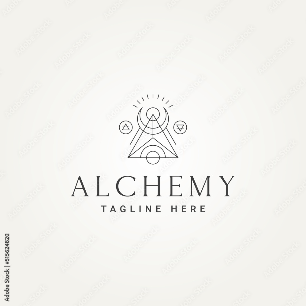 minimalist alchemy line art icon logo template vector illustration ...