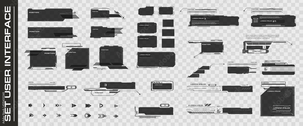 Set of HUD elements on a transparent background. Futuristic virtual ...