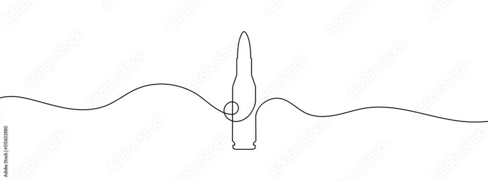 Single continuous line drawing of a bullets. One continuous line ...