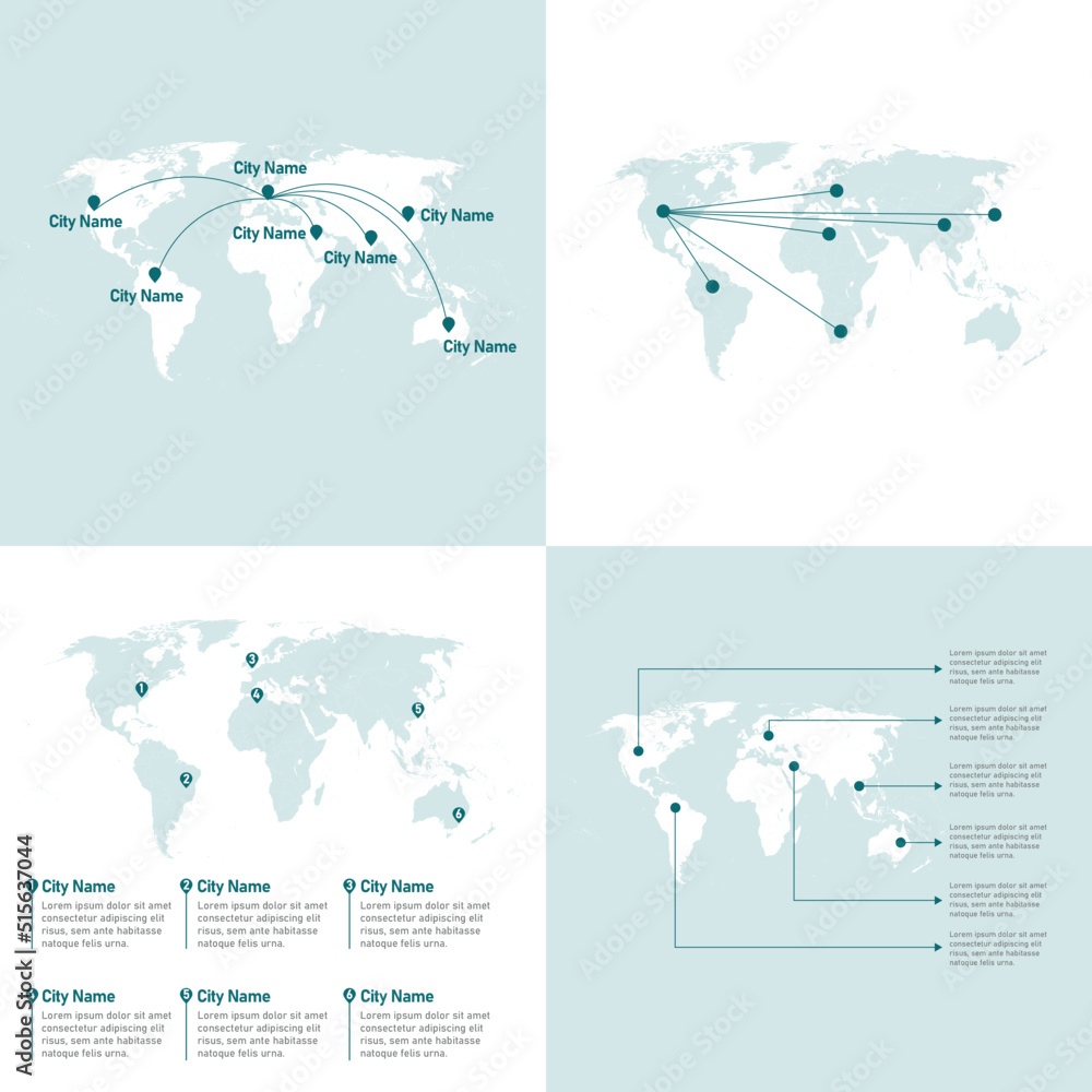 World Map Infographic Set, World Map, Vector Map, Countries Map, Route ...