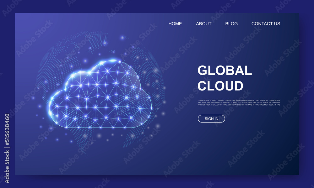 Cloud 3d low poly website template. Database design illustration ...