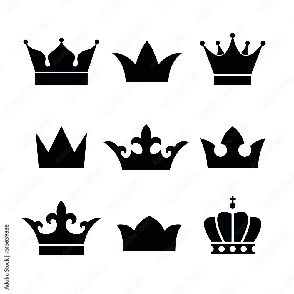 Collection of crown icons. Symbol of power and king. Isolated vector ...