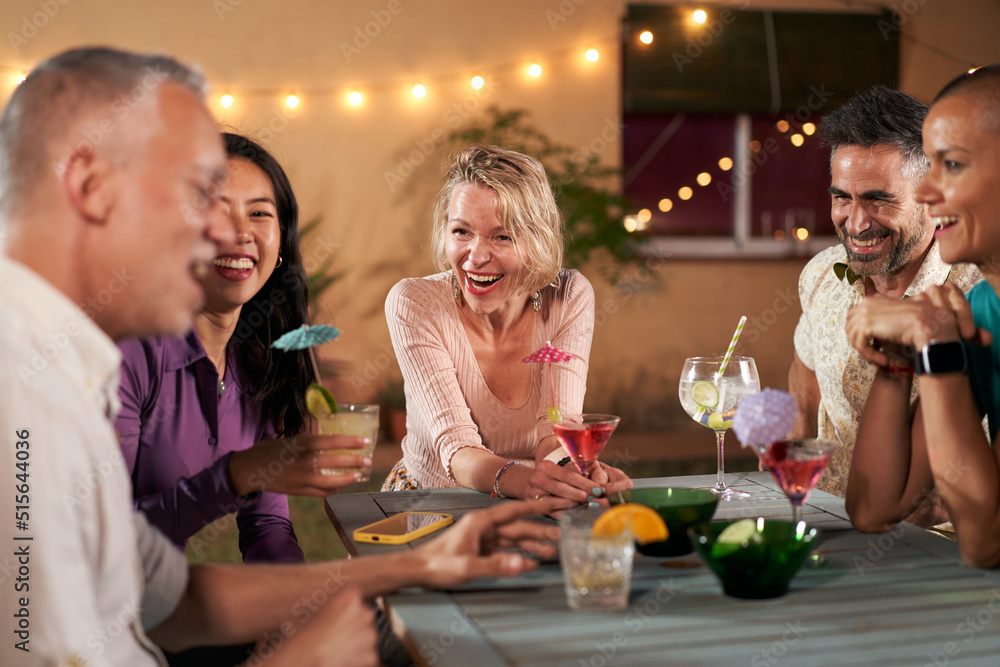 Middle-aged mature people having cocktails party together. Group of ...