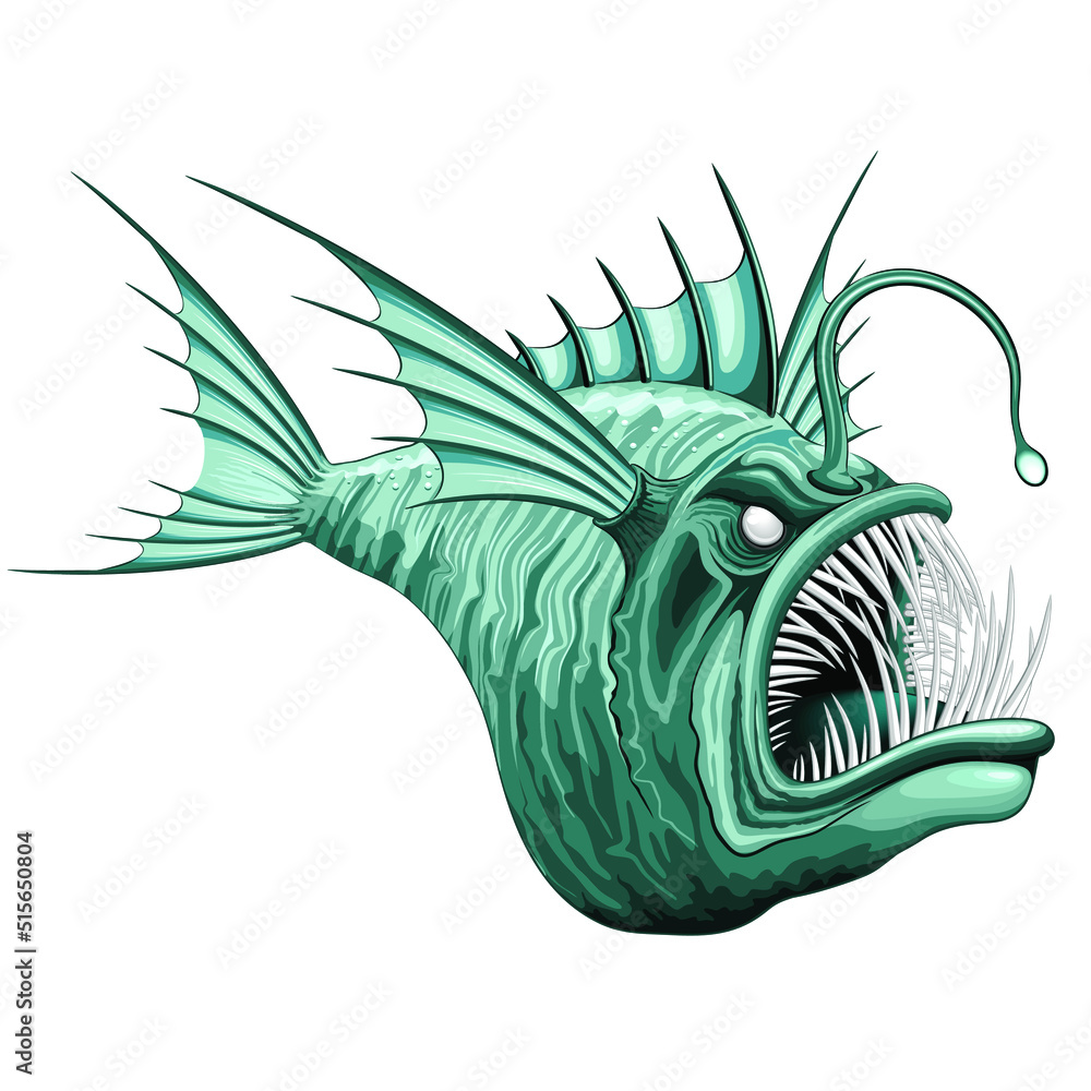 Vector illustration of a fish abyssal monster with bioluminescent bait ...