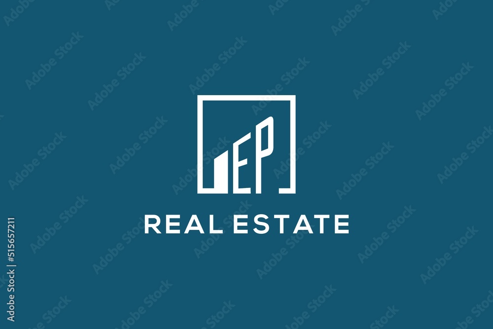 Letter EP square line with building logo design, creative monogram logo ...