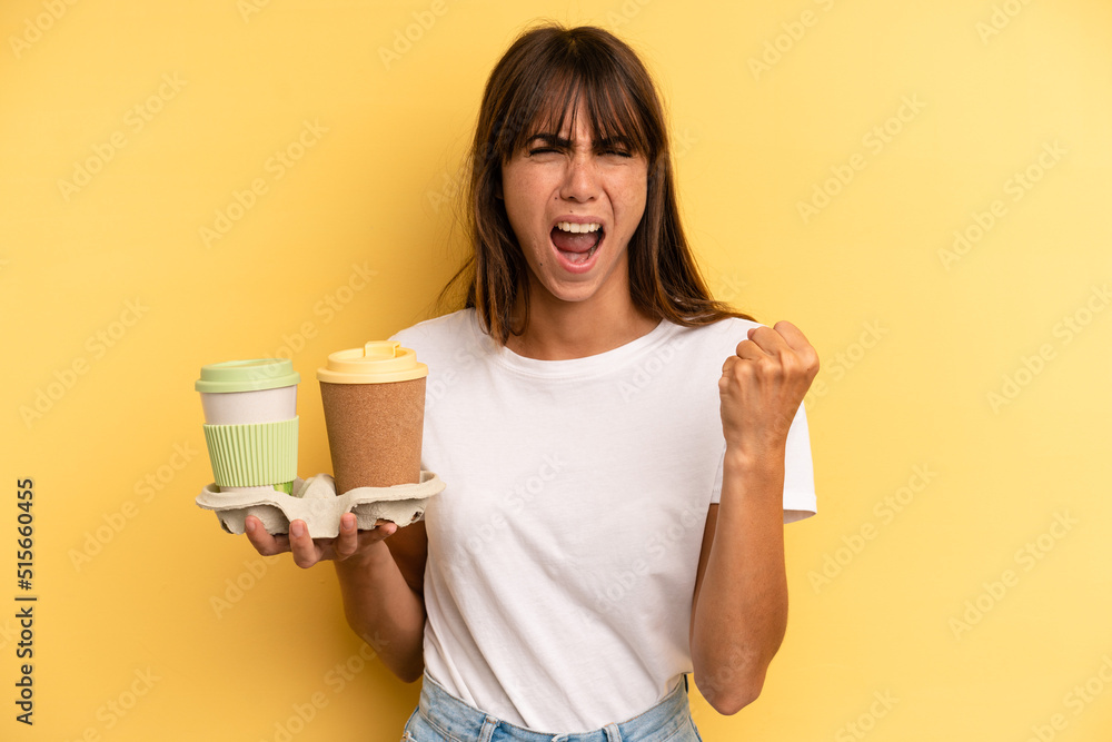 shouting aggressively with an angry expression. take away coffees Stock ...