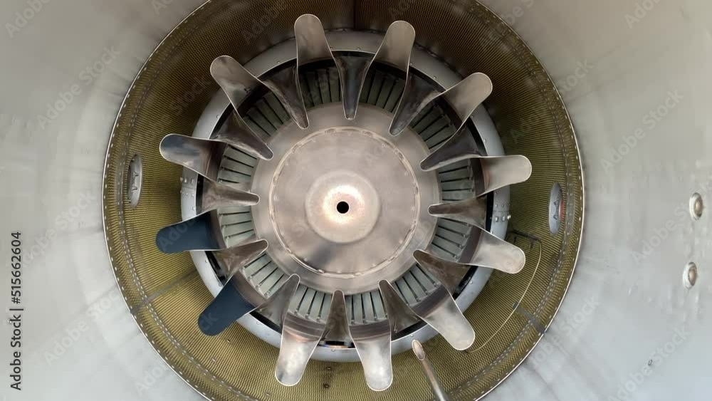 Internal View Jet Engine Exhaust with Spinning Turbine Blade and Mixer ...