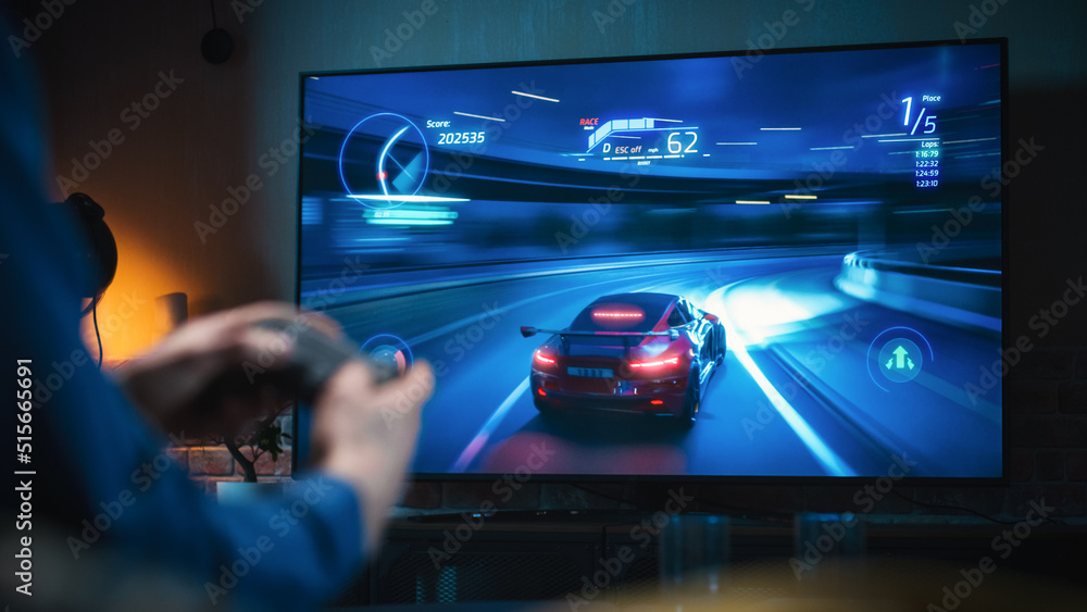 Man Playing Arcade Car Game