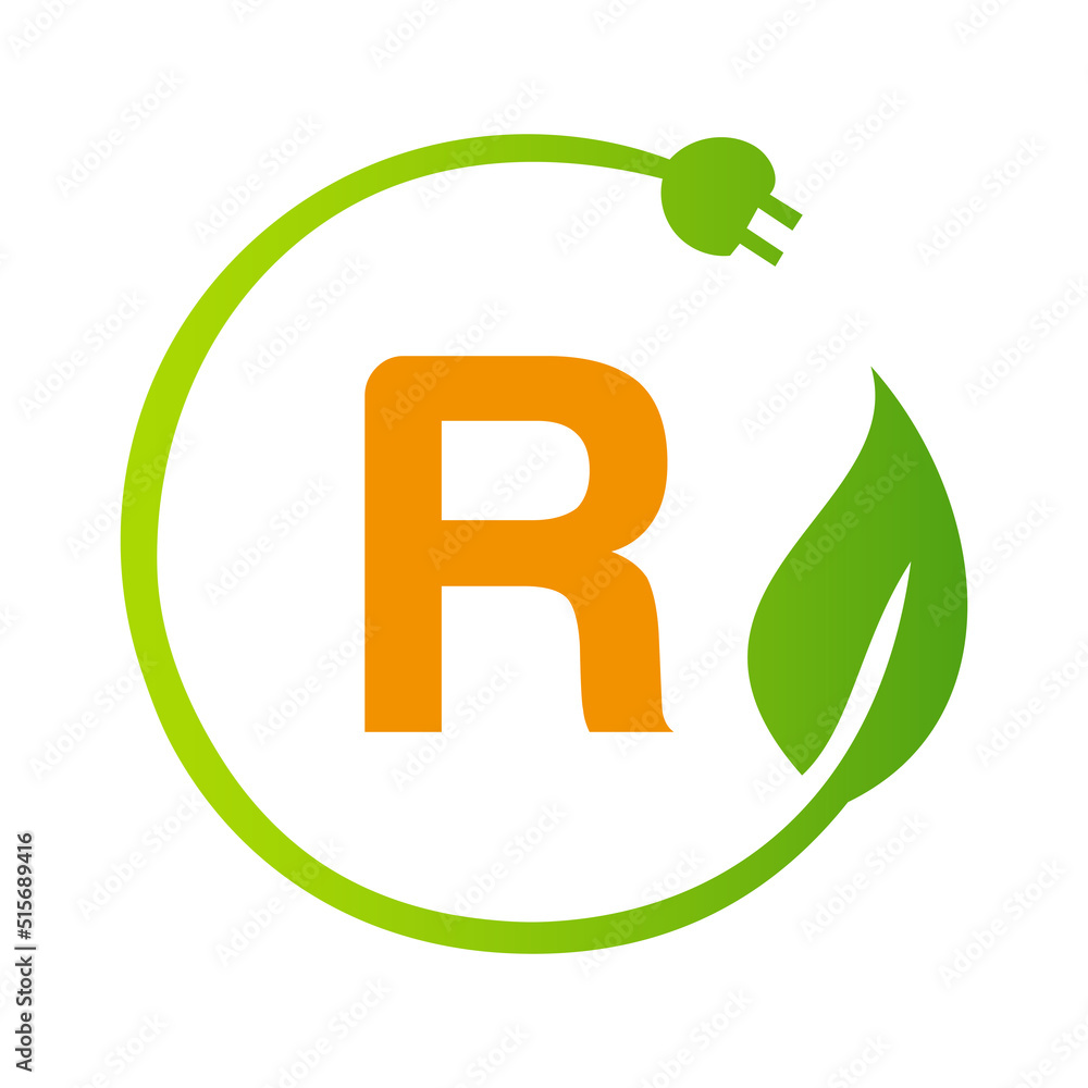 Letter R Green Energy Electrical Plug Logo Template. Electrical Plug ...