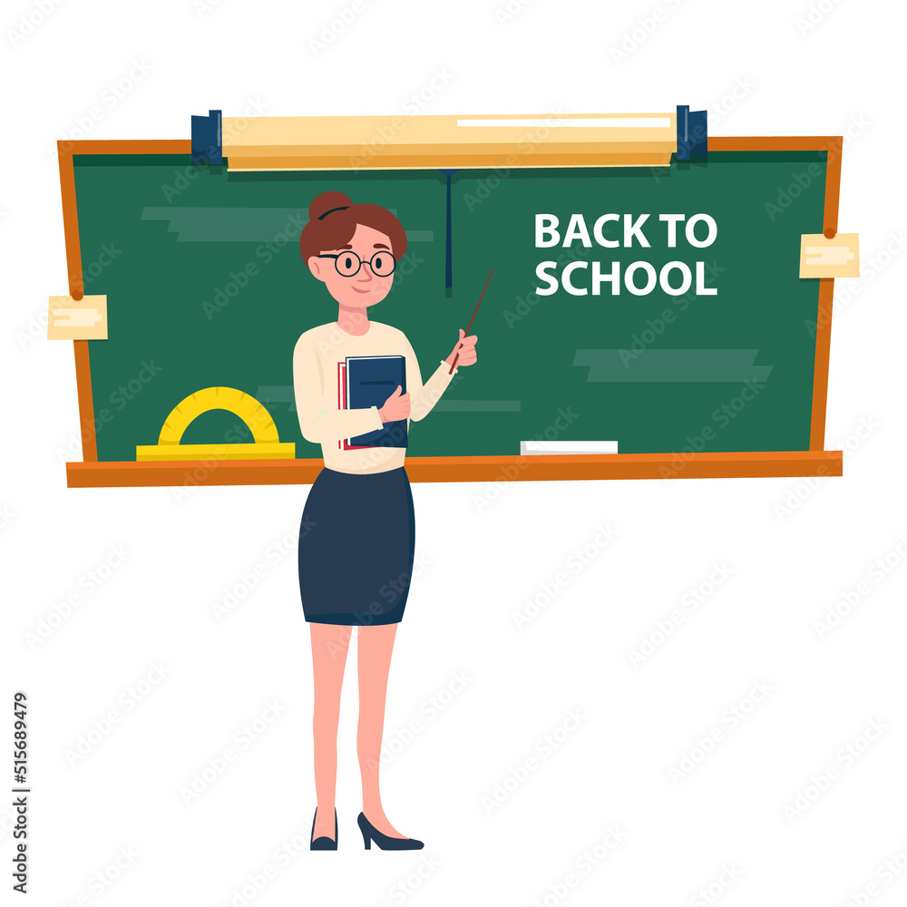 School teacher with chalkboard or blackboard. Back to school. Vector ...