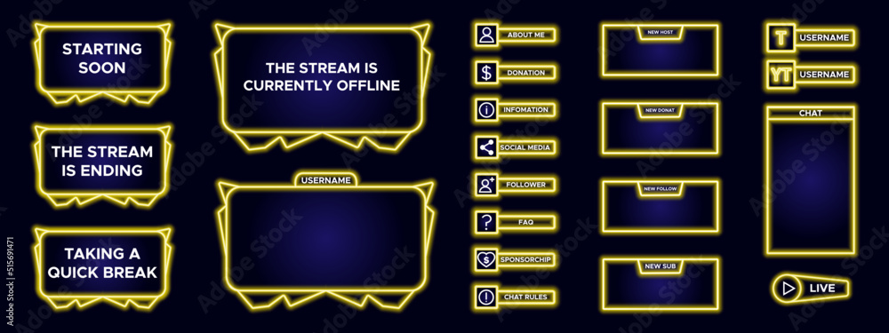 Set of modern design element for overlay game streaming screen panel ...
