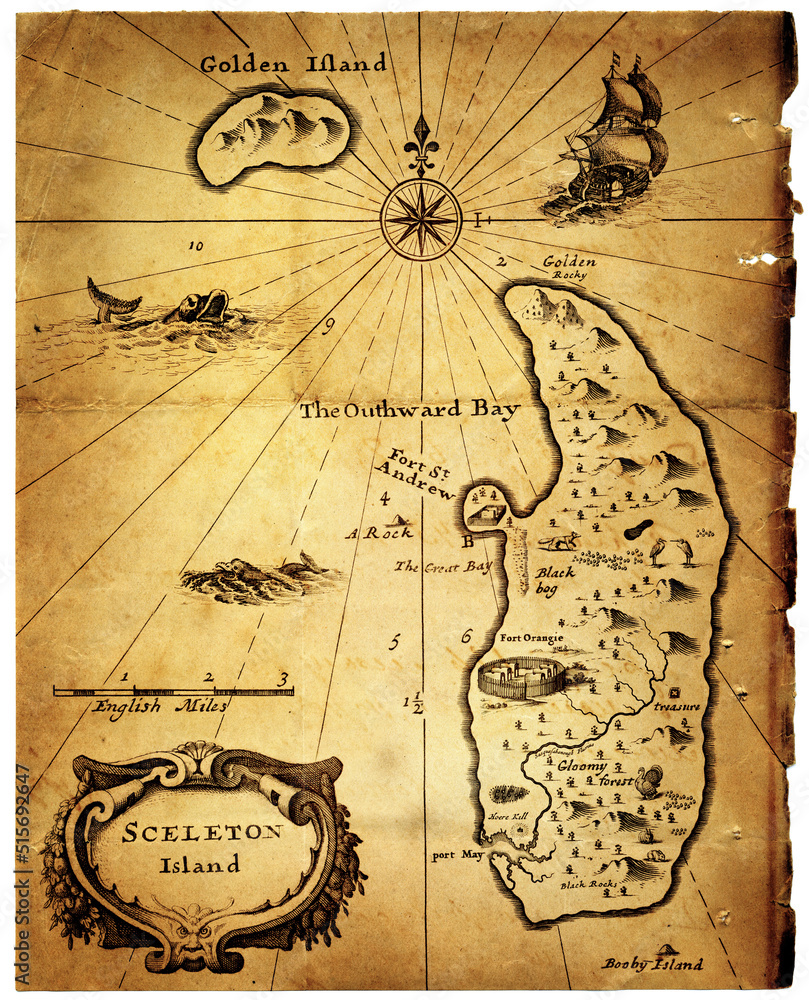 Old map of treasure island. Vintage map isolated on white background ...