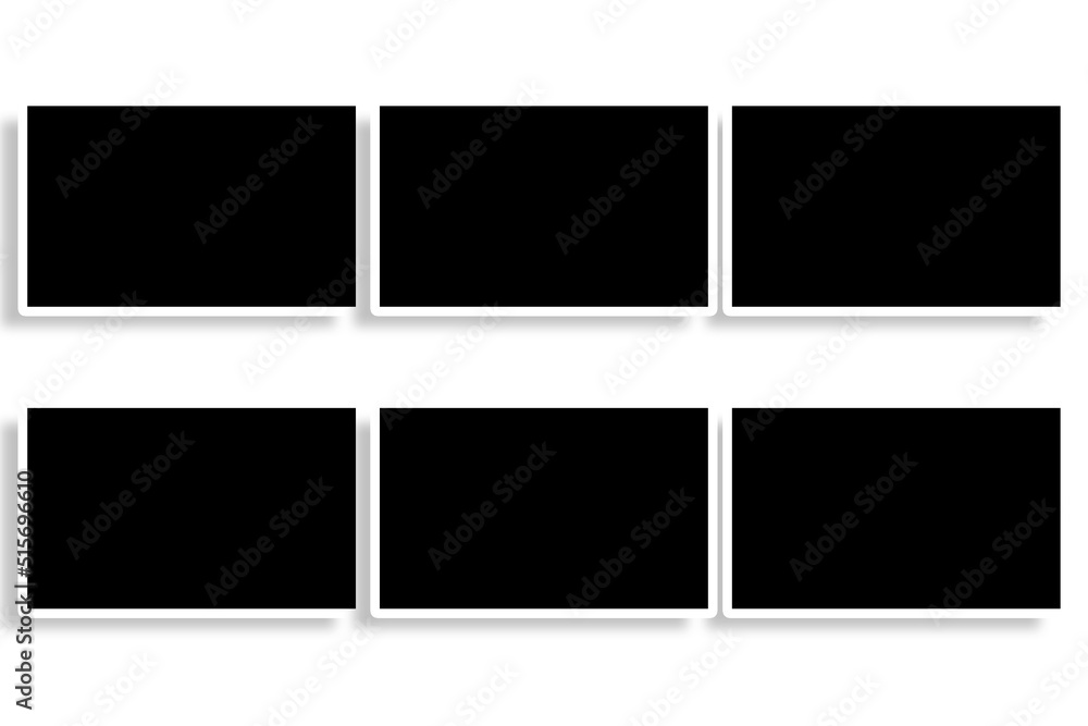 6 Rectangle photo frames in black & white color & two rows layout. Used ...