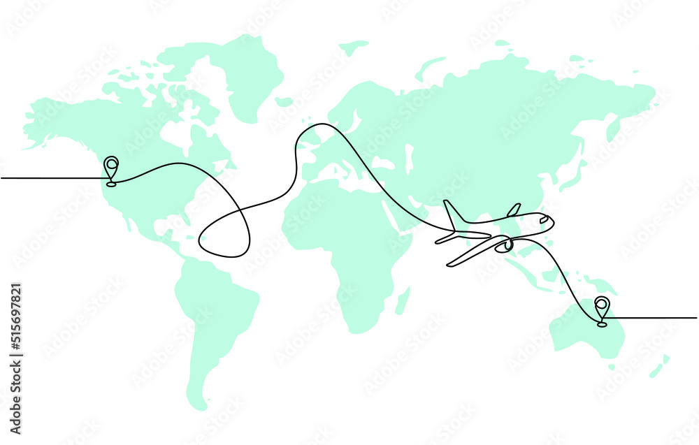 Grafika wektorowa Stock: Continuous line drawing of airplane flight ... Grafika wektorowa Stock: Continuous line drawing of airplane flight ...