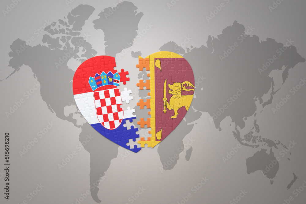 puzzle heart with the national flag of croatia and sri lanka on a world ...