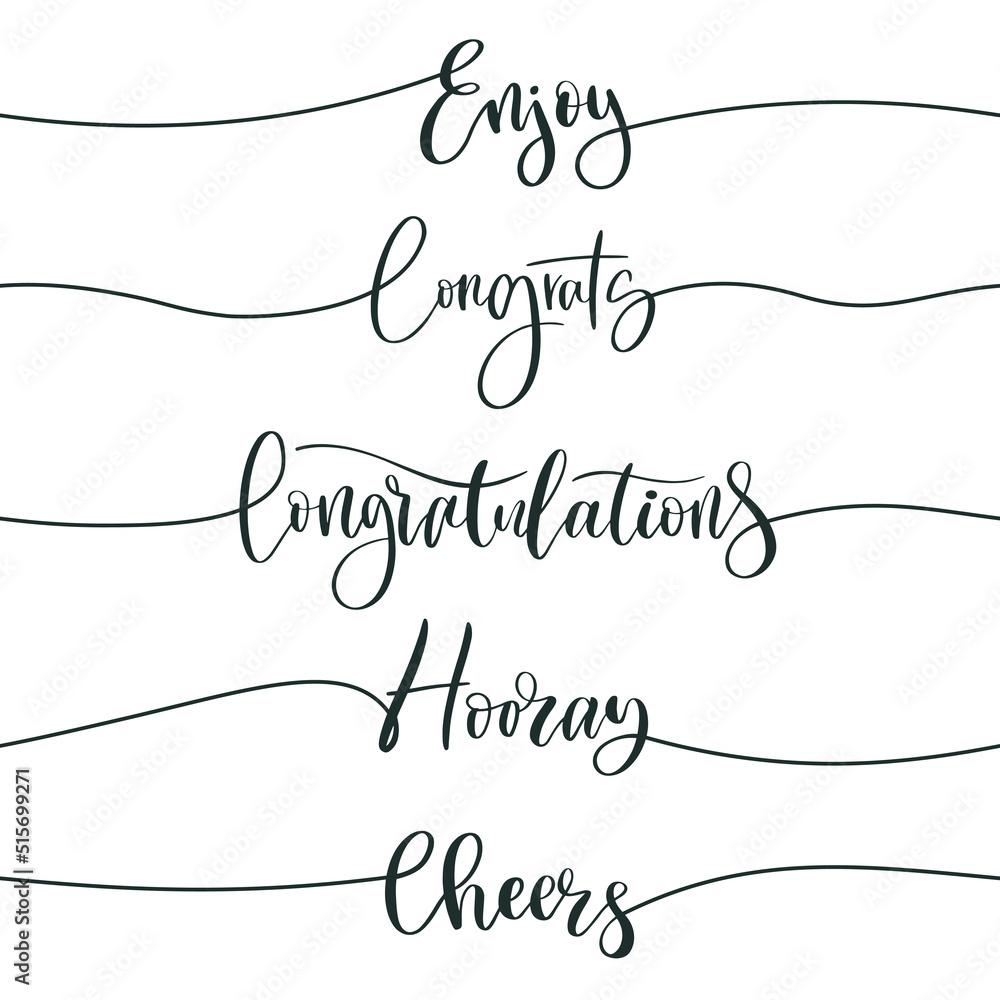 Congratulatory continuous line lettering. Enjoy, congrats and cheers ...