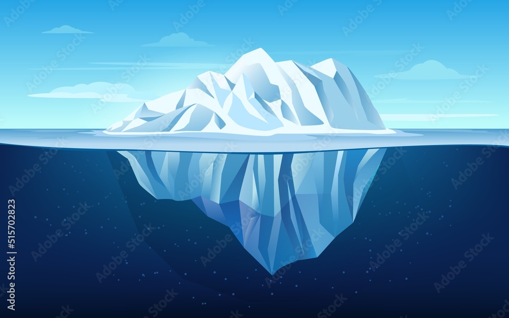 Cartoon iceberg. Growler floating In ocean, underwater part of the ...