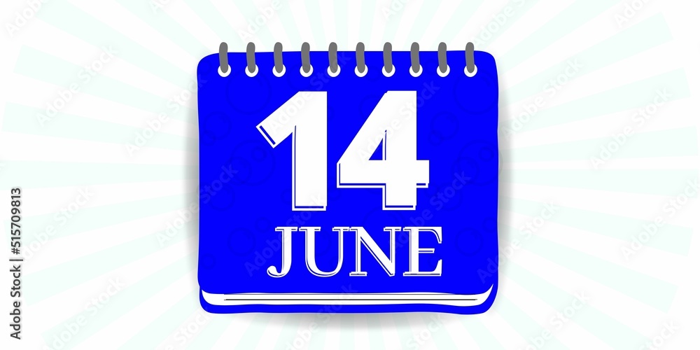 14 june, calendar with the day fourteen of the month of june in blue ...