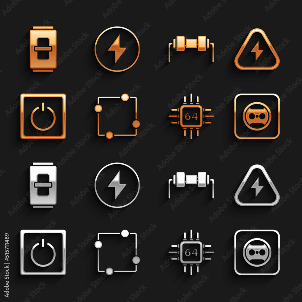 Set Electric circuit scheme, High voltage, Electrical outlet, Processor with microcircuits CPU ...