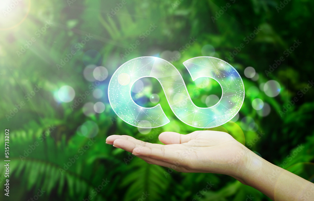 hand hold the circular economy icon. The concept of eternity, endless ...