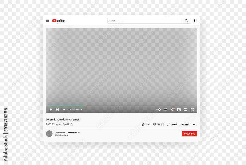 Transparent YouTube vector frame window TRONDHEIM, NORWAY – July 7 2022 ...