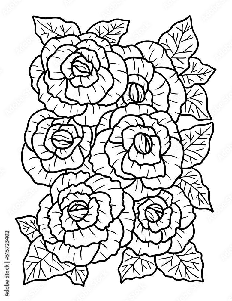 Begonia Flower Coloring Page for Adults Stock Vector | Adobe Stock