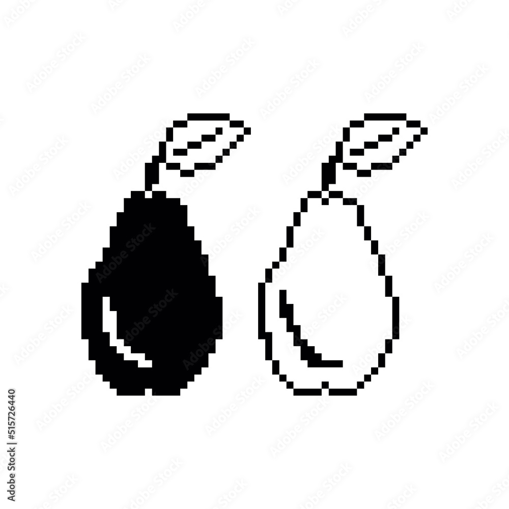 Pear - black and white vector icon. Pixel art. 8 bit logo. eps10 Stock ...