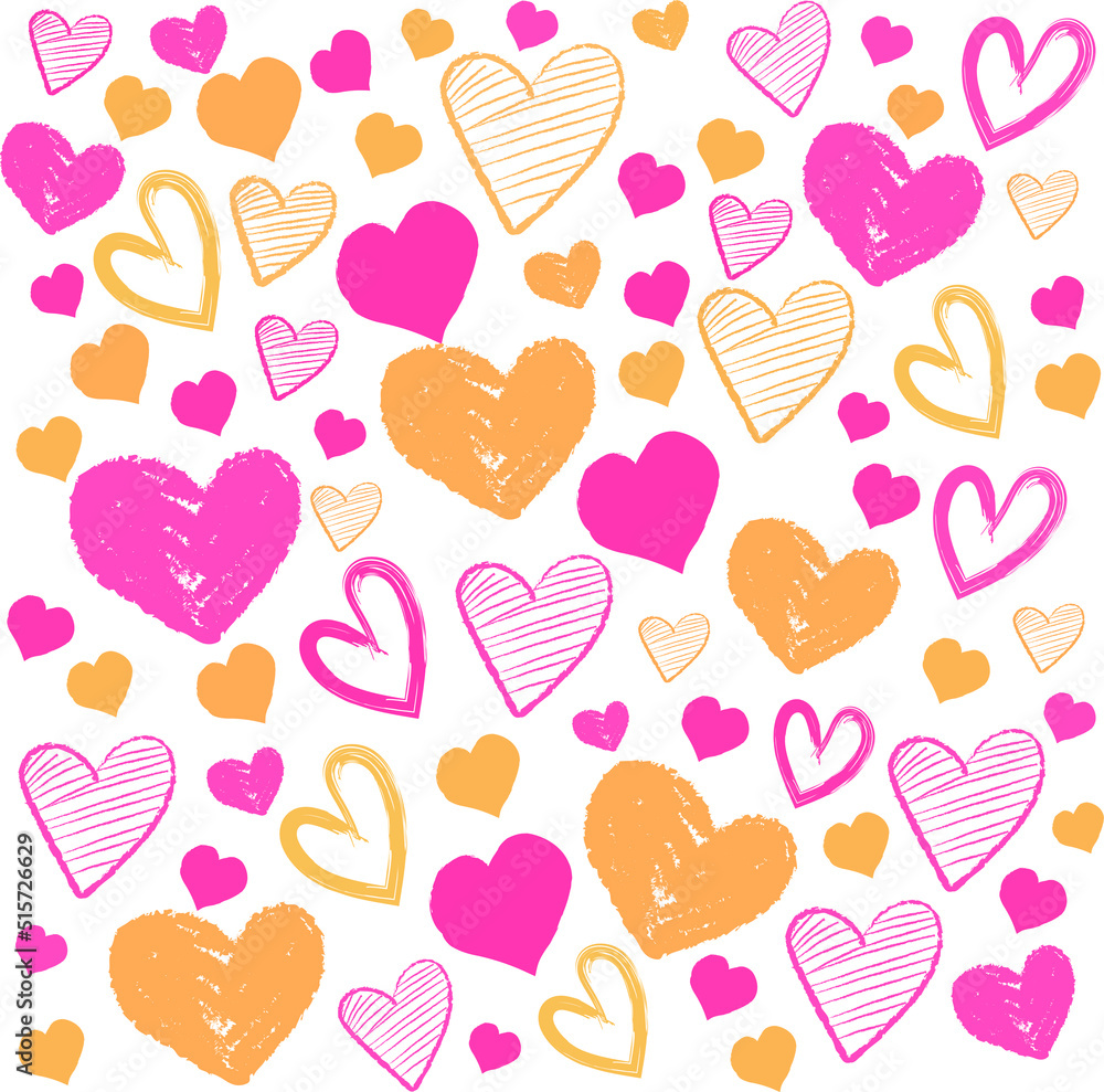 Hand drawn pink and yellow hearts background. Hearts patterns. Stock ...