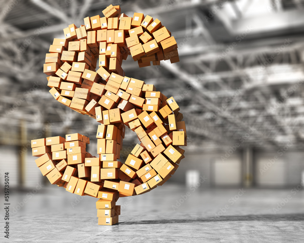 Delivery concept. Cardboard boxes in form of dollar sign. 3d ...