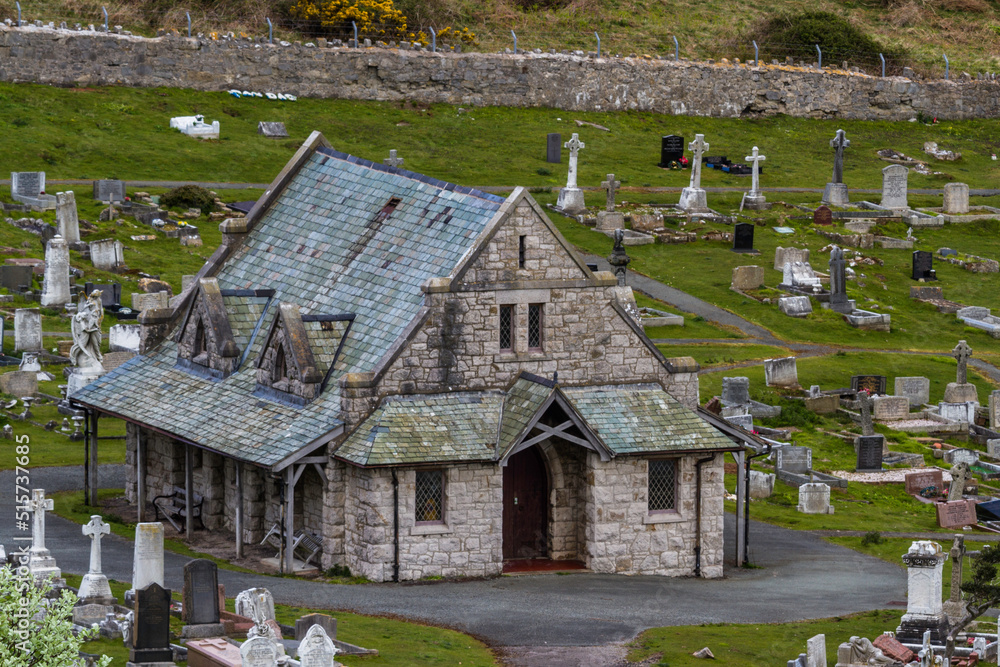 Stone cemetery chapel in hillside graveyard. Stock Photo | Adobe Stock