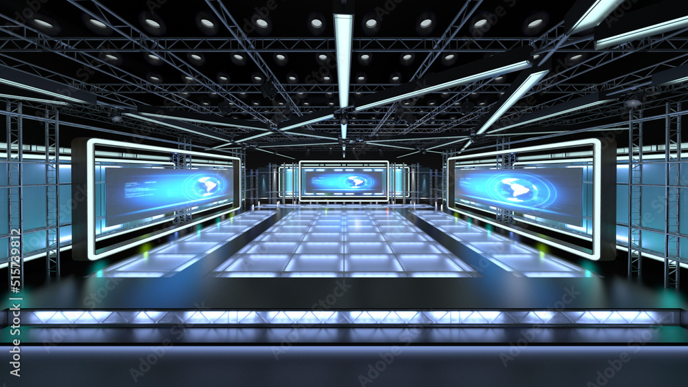 Virtual TV Studio Set. Green screen background. 3d Rendering. Virtual ...