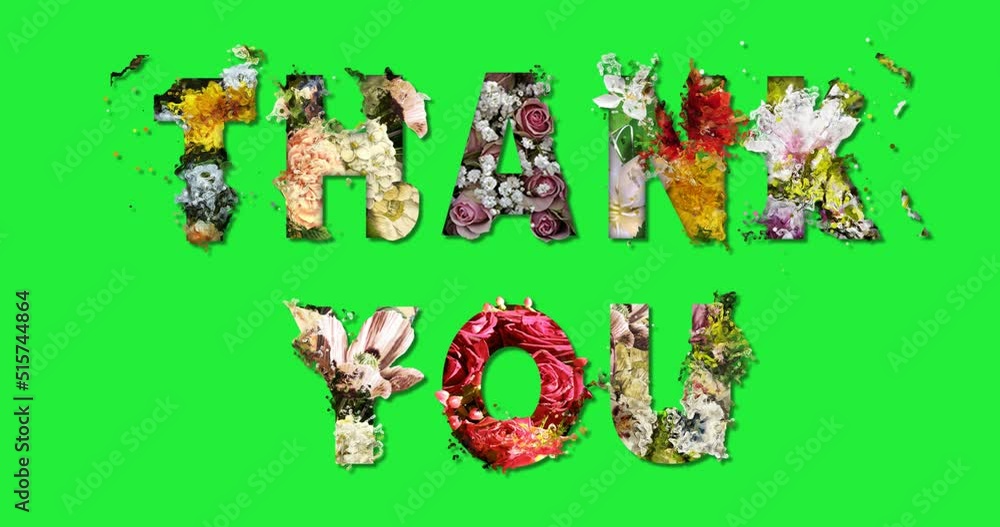 Animated Thank you text in colorful text with floral ornament on ...