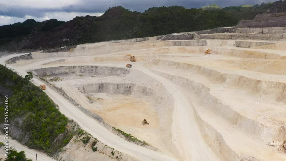 Open pit limestone quarry in the mountains of Bohol Island, Philippines ...