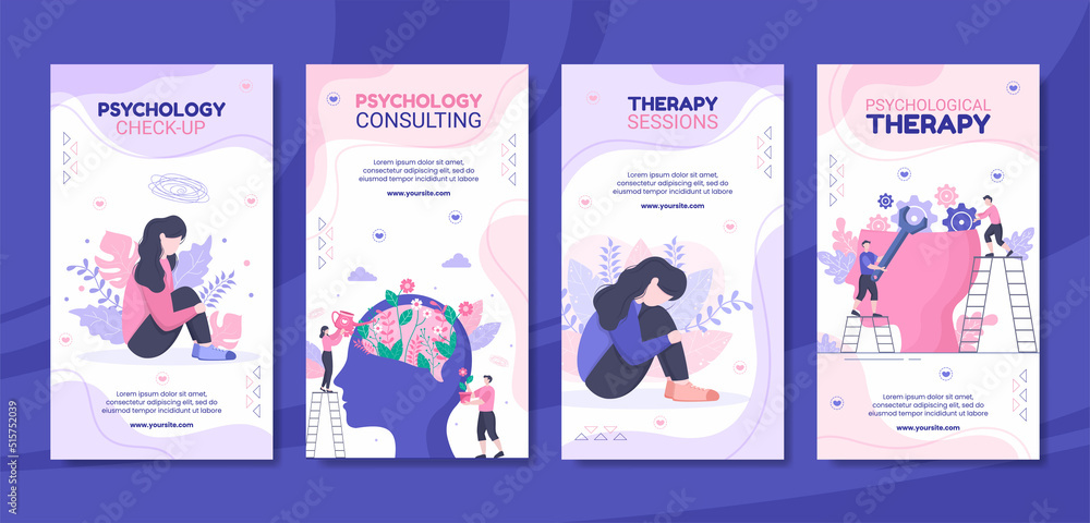 Psychology Social Media Stories Template Flat Cartoon Background Vector ...